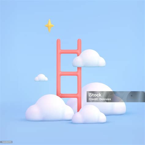 3d 렌더링 사다리 구름 및 별 천국 계단 아이콘 도달 드렘 창조적 성장 개념 비즈니스 성공의 상징 벡터 만화 일러스트레이션 3차원 형태에 대한 스톡 벡터 아트 및 기타