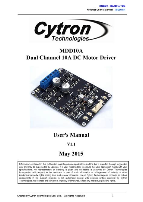 Cytron Md10c 10a Dc Motor Driver User Manual
