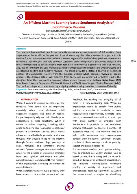 Pdf An Efficient Machine Learning Based Sentiment Analysis Of E Commerce Reviews