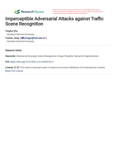 Pdf Imperceptible Adversarial Attacks Against Traffic Scene Recognition