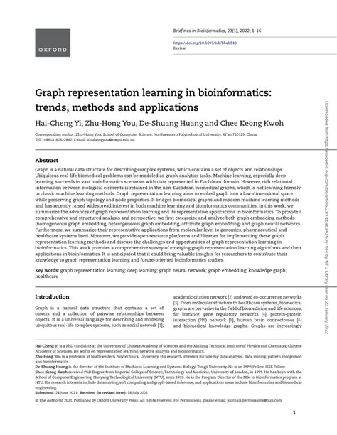 Pdf Graph Representation Learning In Bioinformatics Trends Methods And Applications