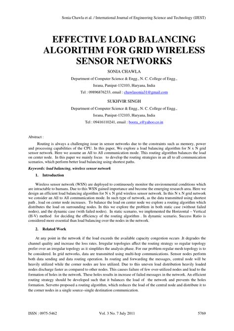 Pdf Effective Load Balancing Algorithm For Grid Wireless Sensor Networks