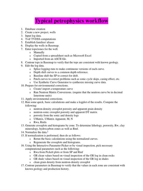 Typical Petrophysics Workflow Pdf Porosity Science