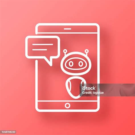 챗봇이 있는 태블릿 Pc 그림자가 있는 빨간색 배경의 아이콘 3차원 형태에 대한 스톡 벡터 아트 및 기타 이미지 3차원 형태 챗봇 대화 풍선 문자 기호 Istock