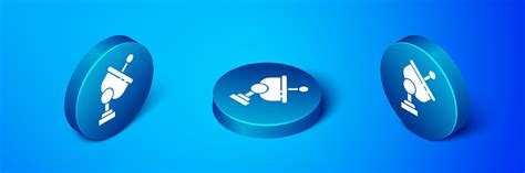 파란색 배경에 격리된 등색 레이더 아이콘입니다 검색 시스템 위성 기호 파란색 원 버튼입니다 벡터 일러스트레이션 3차원 형태에 대한 스톡 벡터 아트 및 기타 이미지 Istock