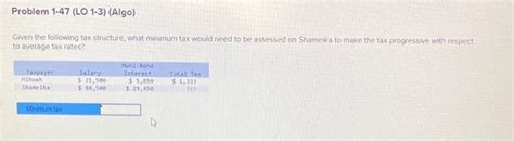 Solved Problem 1 47 Lo 1 3 Algo Given The Following Tax