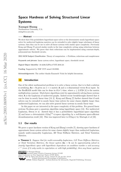 pdf space hardness of solving structured linear systems