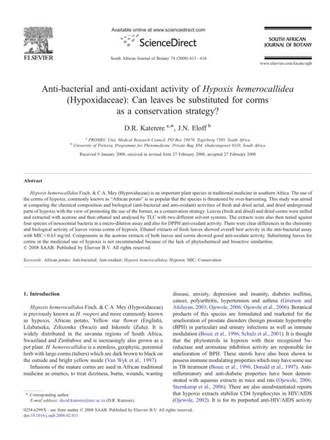 Pdf Anti Bacterial And Anti Oxidant Activity Of Hypoxis