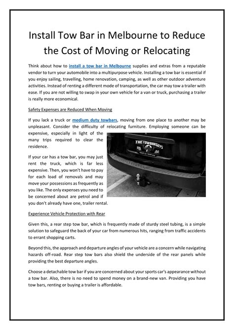 Ppt Install Tow Bar In Melbourne To Reduce The Cost Of Moving Or Relocating Powerpoint