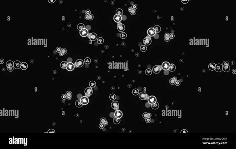 Monochrome Animation Of Popular Social Network App Icons Rotating In Spiral On The Black