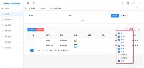 数据库管理 webman admin手册