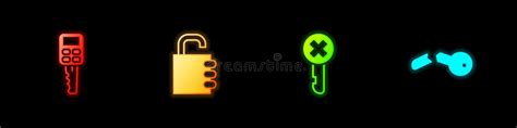 Set Car Key With Remote Safe Combination Lock Wrong And Broken Icon Vector Stock Vector