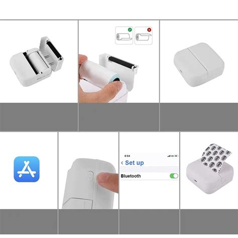 Комплект термопринтер и 10 хартиени ролки Мини Bluetooth Съвместим с Ios Android App печат