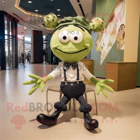 Olive Spider Mascot Costume Character Dressed With A Playsuit And Bow Ties Mascot Costumes