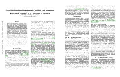 Stable Model Counting And Its Application In Probabilistic Logic
