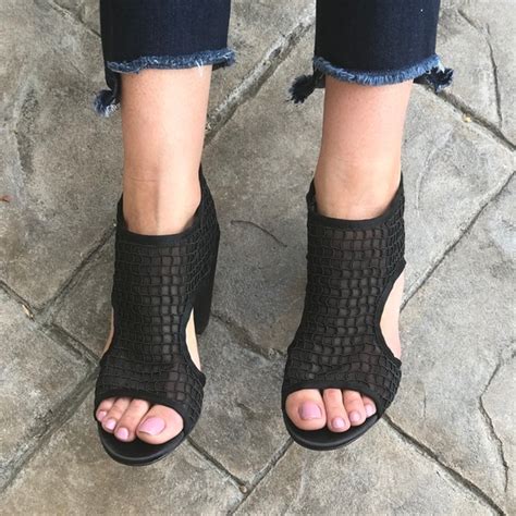 Anthropologie Shoes Black Mesh Fabric Peep Toe Wedge Ankle Booties Poshmark