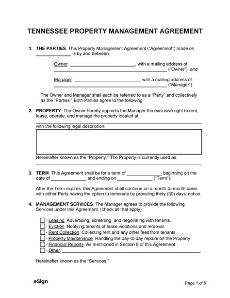 free tennessee property management agreement pdf word