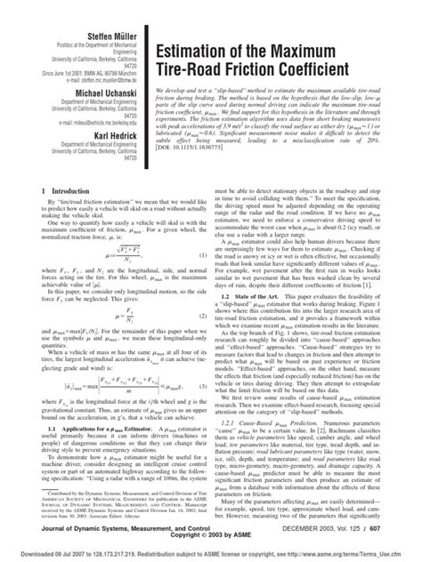 Tire Road Friction Coefficient Pdf Tire Force