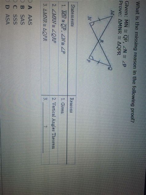 Solved What Is The Missing Reason In The Following Proof Chegg