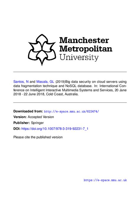 Pdf Big Data Security On Cloud Servers Using Data Fragmentation Technique And Nosql Database