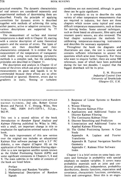 Introduction To Random Signals And Applied Kalman Filtering 2nd Edn Robert Grover Brown And