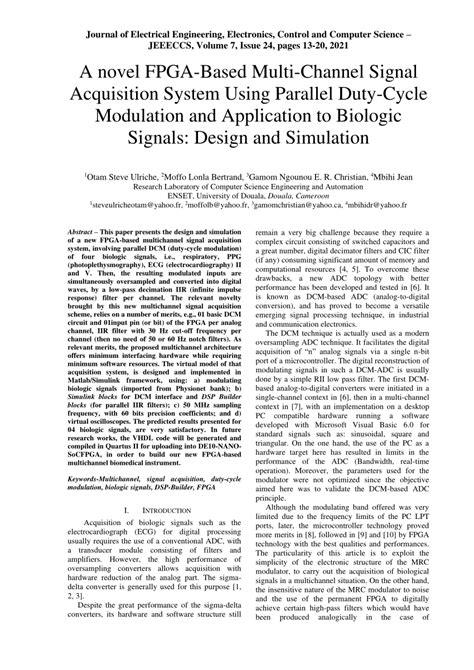 PDF A Novel FPGA Based Multi Channel Signal Acquisition System Using Parallel Duty Cycle