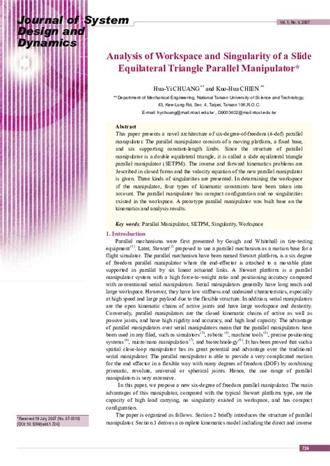Pdf Analysis Of Workspace And Singularity Of A Slide Equilateral