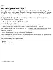 Unit Task Decoding The Message Pdf Decoding The Course Hero