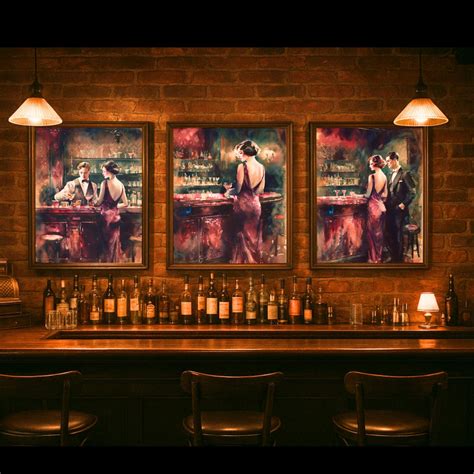 1920s Speakeasy Wall Art 3 Piece Set Digital Print Vintage Cocktail