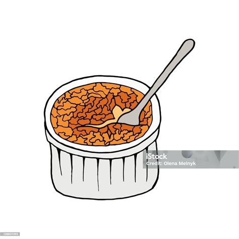 벡터 핸드 그린 크림 브릴리 프랑스 요리 디저트 메뉴 카페 비스트로 레스토랑 베이커리 라벨 및 포장을 위한 스케치 요소를 디자인합니다 흰색 배경에 화려한 그림 크림 브루리에