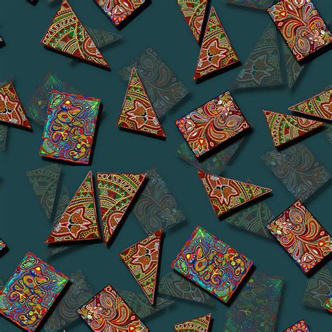 Colorful Textile Patterns On Blue Background