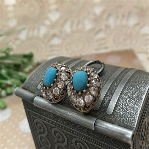 Classic Vintage Russian Earrings Sterling Silver 925 Turquoise Womens