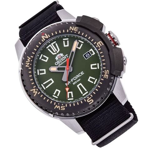Orient M Force Black Nylon Ra Ac0n03e Ra Ac0n03e10b Diving Green Dial