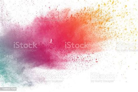 흰색 바탕에 다 색된 파우더 Splatted 추상 컬러 파우더 폭발의 움직임을 동결 기상 이변에 대한 스톡 사진 및 기타 이미지