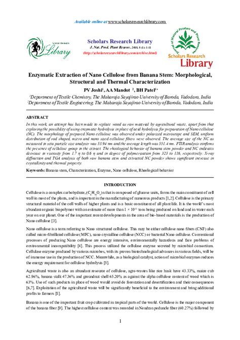 Pdf Enzymatic Extraction Of Nano Cellulose From Banana Stem Morphological Structural And