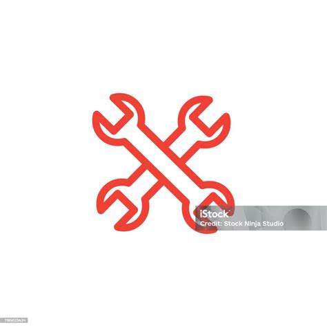 흰색 배경에 렌치 교차 선 빨간색 아이콘입니다 빨간 평평한 스타일 벡터 일러스트 공구상자에 대한 스톡 벡터 아트 및 기타 이미지
