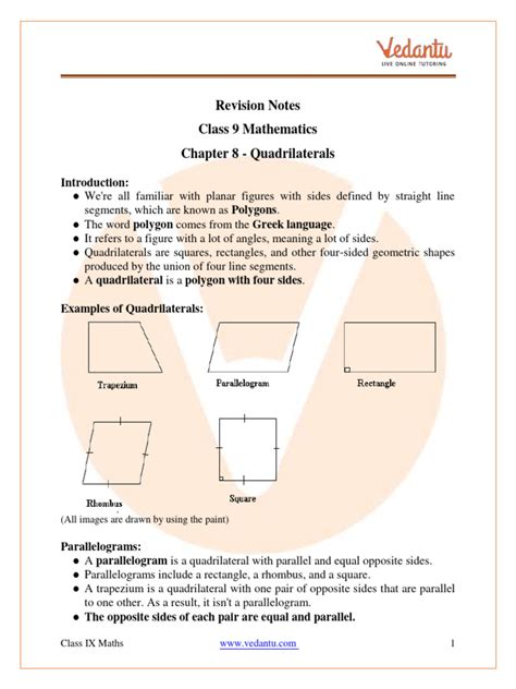 Quadrilaterals Class 9 Notes Cbse Maths Chapter 8 Pdf Pdf Rectangle Perpendicular