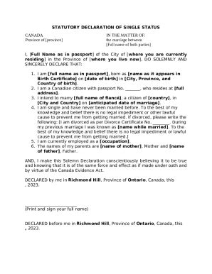 Statutory Declaration Of Single Status Document Services Doc Template PdfFiller