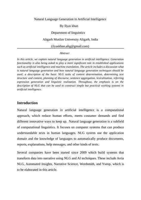 Pdf Natural Language Generation In Artificial Intelligence