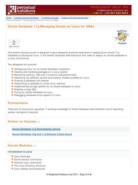 Oracle Database 11g Managing Oracle On Linux For Dbas Pdf Oracle Database Linux