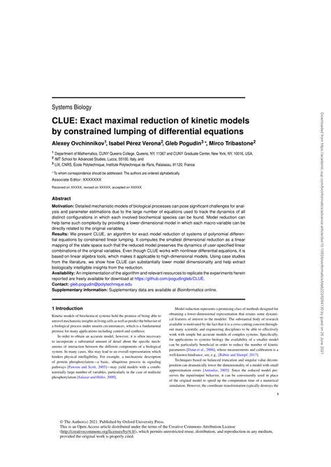 Pdf Clue Exact Maximal Reduction Of Kinetic Models By Constrained Lumping Of Differential
