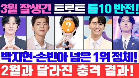 이 결과 믿기 힘들 정도로 달라졌다 3월 기준 가장 잘생긴 트로트 남자 가수 Top10 2월과 완전히 바뀐 순위 속 박지현과 손빈아를 넘은 1위는 누구 Youtube
