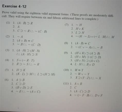 Solved Exercise 4 12 Prove Valid Using The Eighteen Valid Chegg Com