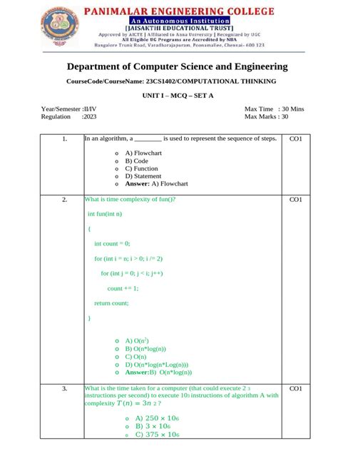 Computational Thinking Qp Unit I 1 Pdf Mathematical Logic Algorithms