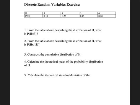 Solved Discrete Random Variables Exercise From The Table