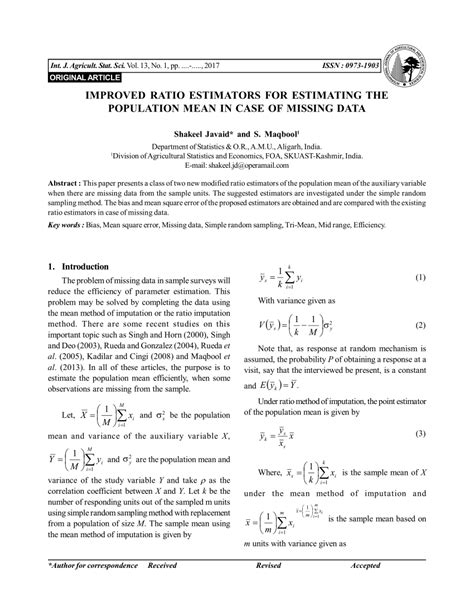 Pdf Improved Ratio Estimators For Estimating The Population Mean In Case Of Missing Data
