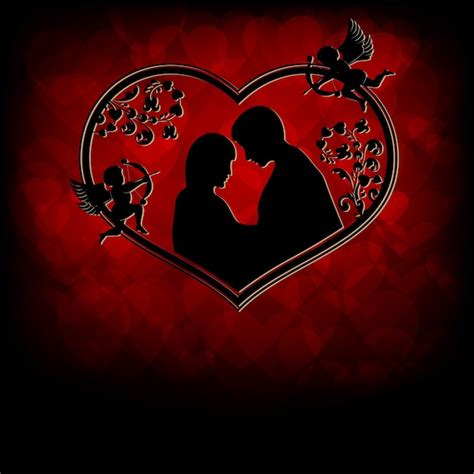 Siluetas De Hombres Y Mujeres Con Cupidos Vector Premium