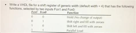 Solved Write A VHDL File For A Shift Register Of Generic Chegg