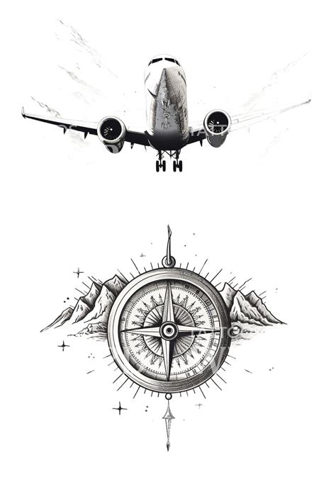 Plane And Compass Tattoo Design Tattoos Wizard Designs