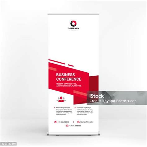 롤업 배너 디자인 컨퍼런스를 위한 창의적인 스탠드 상품 및 서비스 광고 현대적인 플랫 스타일 세미나 배너 입간판에 대한 스톡 벡터 아트 및 기타 이미지 Istock